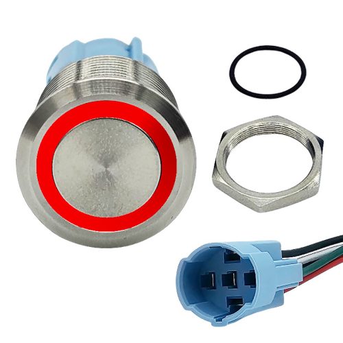 Round Switch Push Button Stainless Steel ON/OFF 16mm LED Ring Red with ...