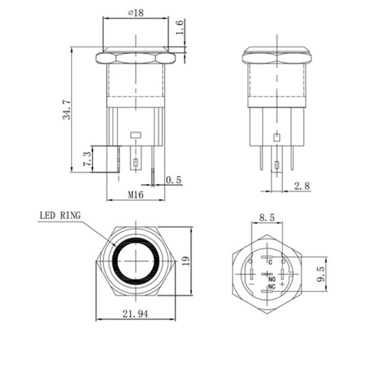 Round Switch Push Button Stainless Steel ON/OFF 16mm LED Ring Red ...