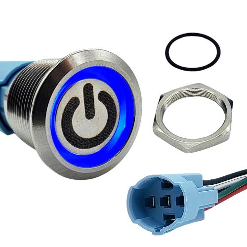 Round Switch Push Button Stainless Steel ON/OFF Symbol 16mm LED Ring ...