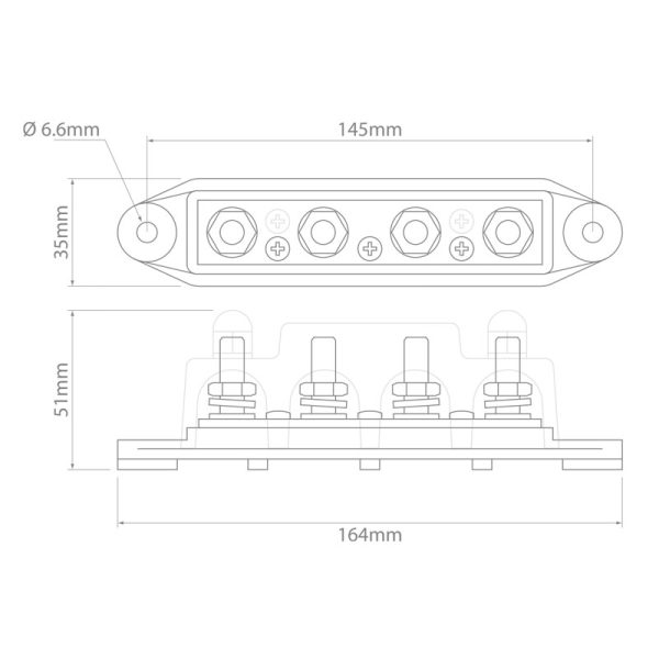 Ionnic JB7704B 4 way Bus Bar Power Distribution Block 250A Negative ...